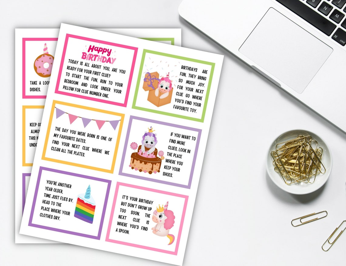 Unicorn Birthday Scavenger Hunt for Kids, Birthday Treasure Hunt ...