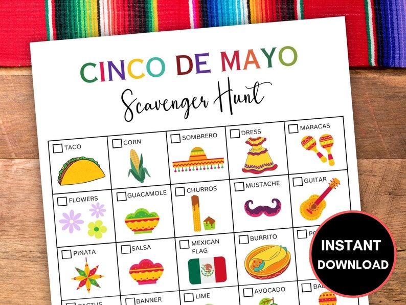Cinco De Mayo Scavenger Hunt Game Cinco De Mayo Games Cinco - Etsy