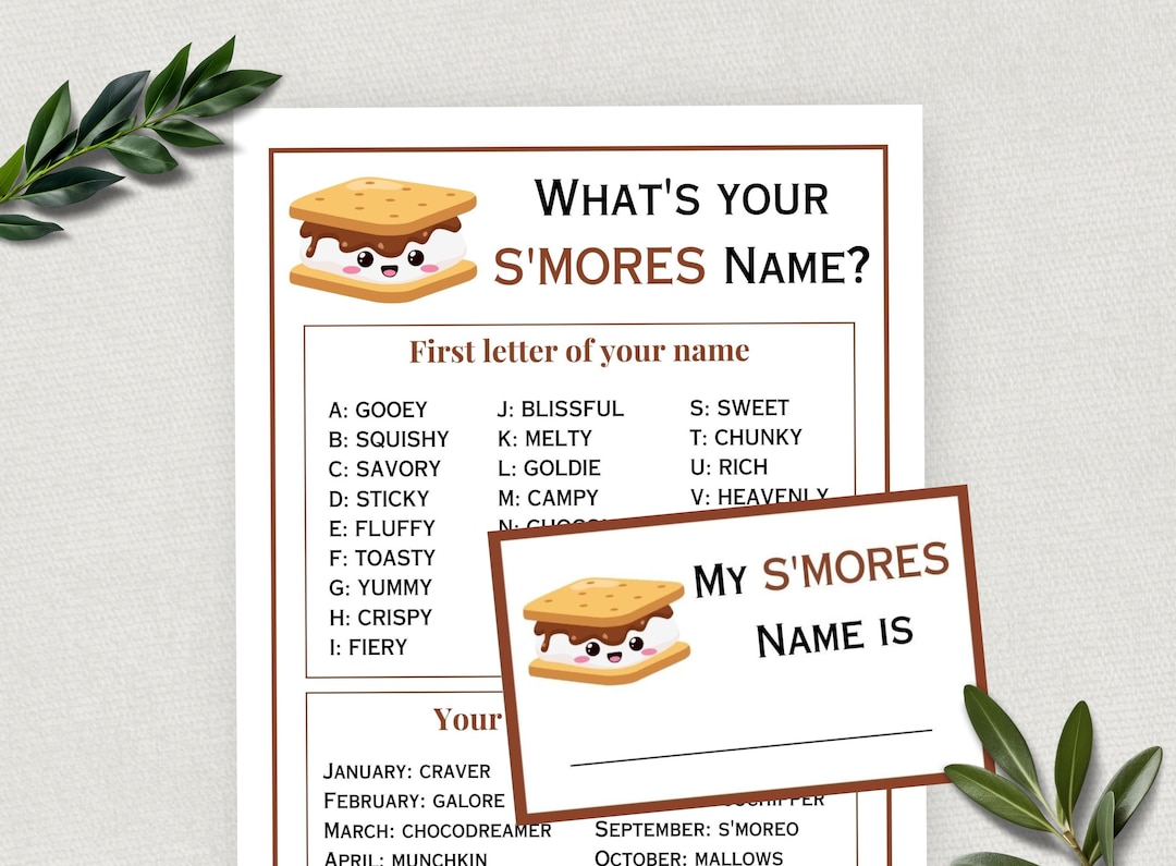 What's Your S'mores Name, S'mores Party, S'more Name Sign & Name Tags, Camping Birthday ...