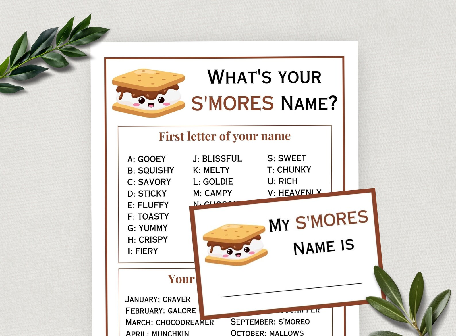 What's Your S'mores Name, S'mores Party, S'more Name Sign & Name Tags ...