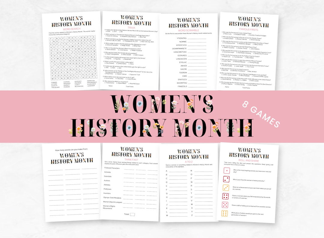 8 Printable Women's History Month Games, International Women's Day ...