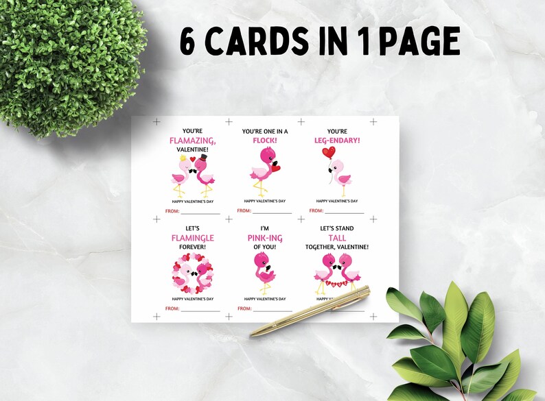 Flamingo Valentines, Printable Classroom Valentines, Pink Student Gift ...