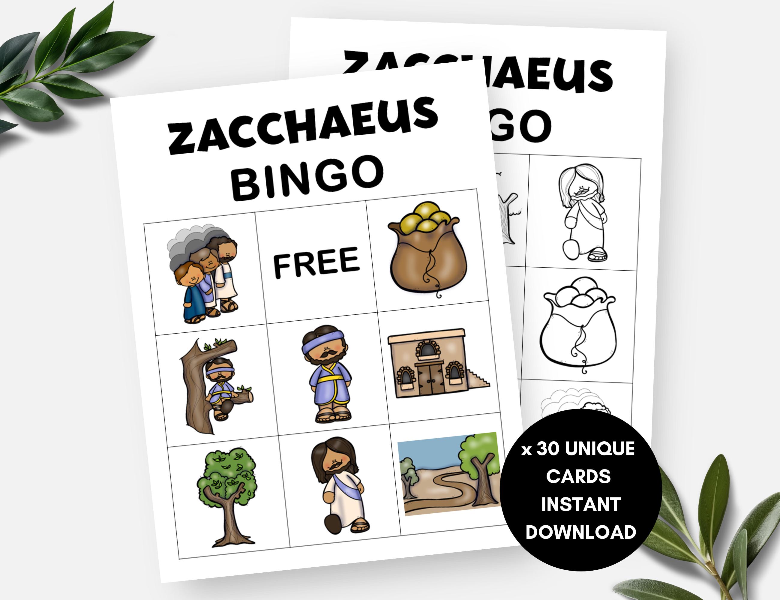 Zacchaeus, 30 Bible Story Bingo Cards, Printable Sunday School Activity ...
