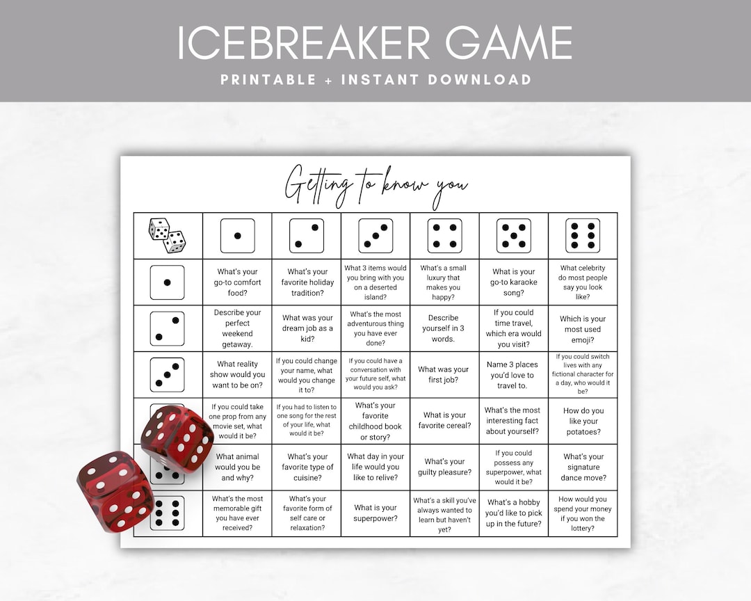 Printable Icebreaker Game, Get to Know You, Roll and Tell Dice Game ...