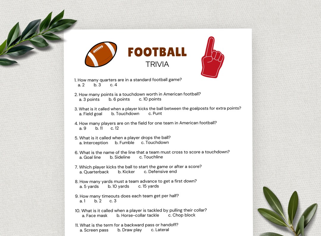 Football Trivia, Fun Printable American Football Game, Sports Theme ...