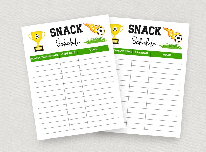 Soccer Snack Signup Sheet, Printable Game Day Snack List, Soccer Snack ...