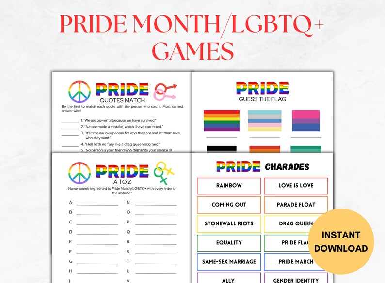 8 Printable Pride Month Party Games, LGBTQ Pride Games Bundle, LGBTQ ...