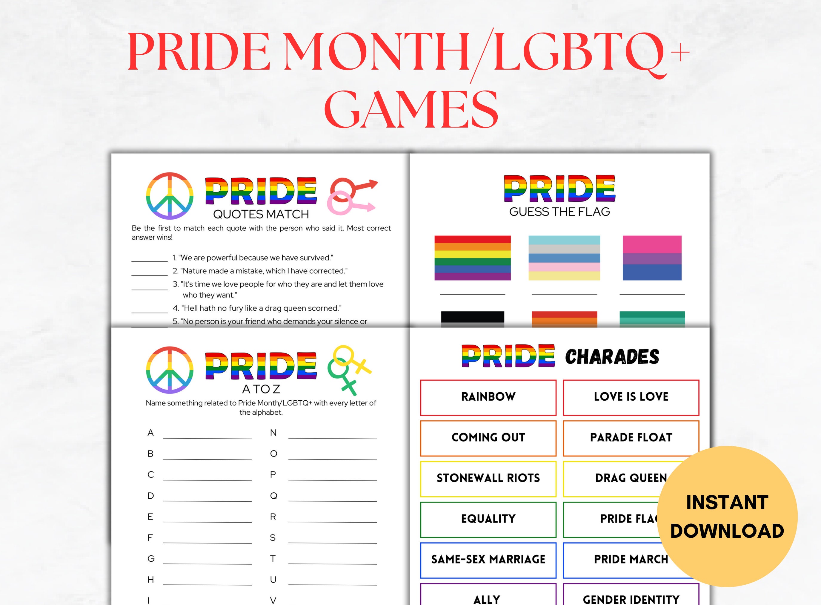 8 Printable Pride Month Party Games, LGBTQ Pride Games Bundle, LGBTQ ...