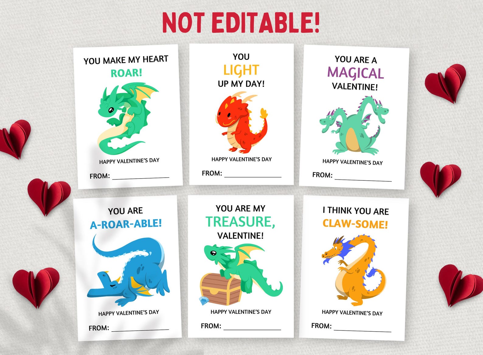 Dragon Valentines Cards, Cute School Valentine Gift Tags, Reptile ...