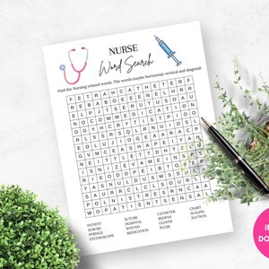 Printable Nurse Word Search, Nursing Theme, Fun Graduation Game ...