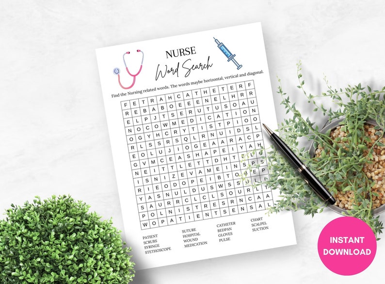 Printable Nurse Word Search, Nursing Theme, Fun Graduation Game ...