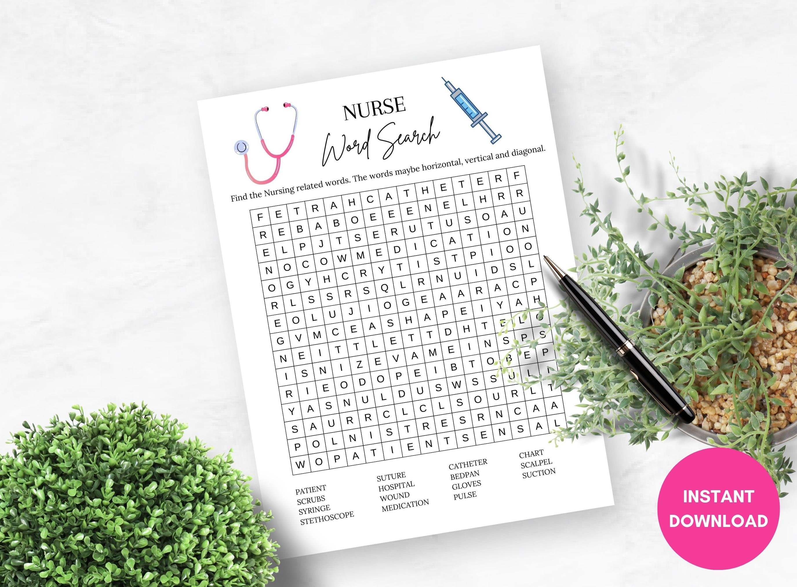 Printable Nurse Word Search, Nursing Theme, Fun Graduation Game ...