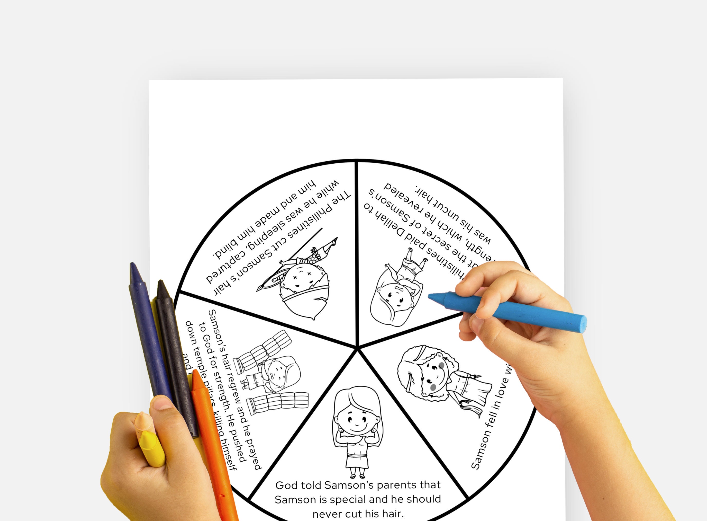 Samson Bible Story, Samson and Delilah, Printable Coloring Wheel ...