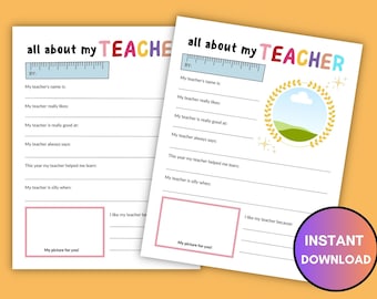 All About My Teacher, Teacher Appreciation Week Printable, Teacher ...