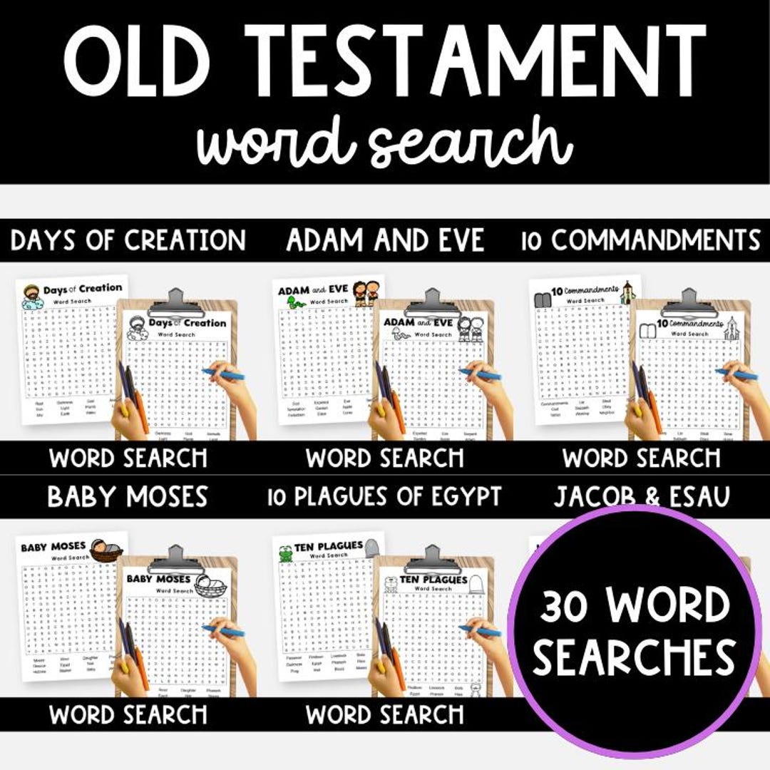 Old Testament Bible Word Search Bundle, Bible Stories Quiet Activity ...