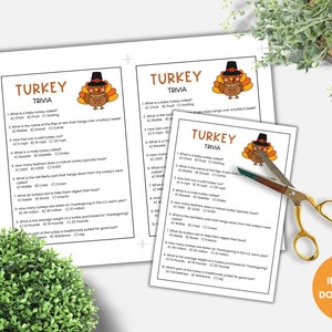 Turkey Trivia, Printable Thanksgiving Trivia Game, Turkey Day Trivia ...