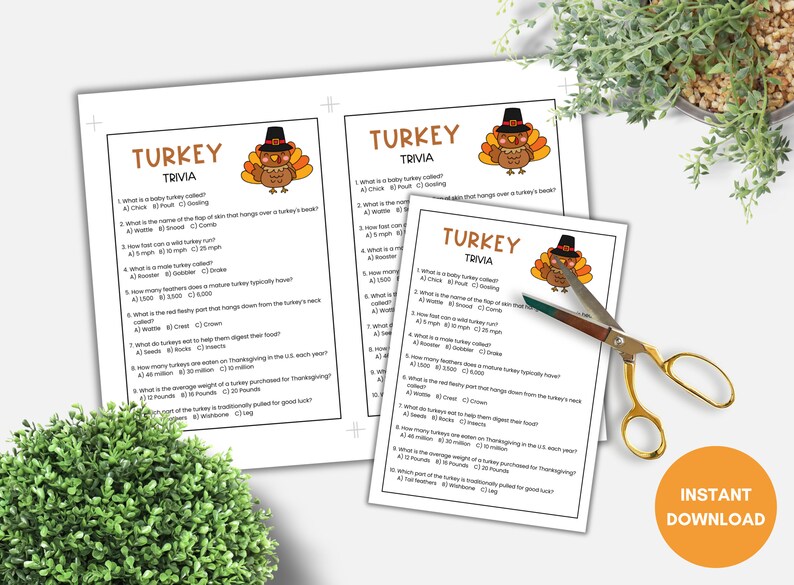Turkey Trivia, Printable Thanksgiving Trivia Game, Turkey Day Trivia ...
