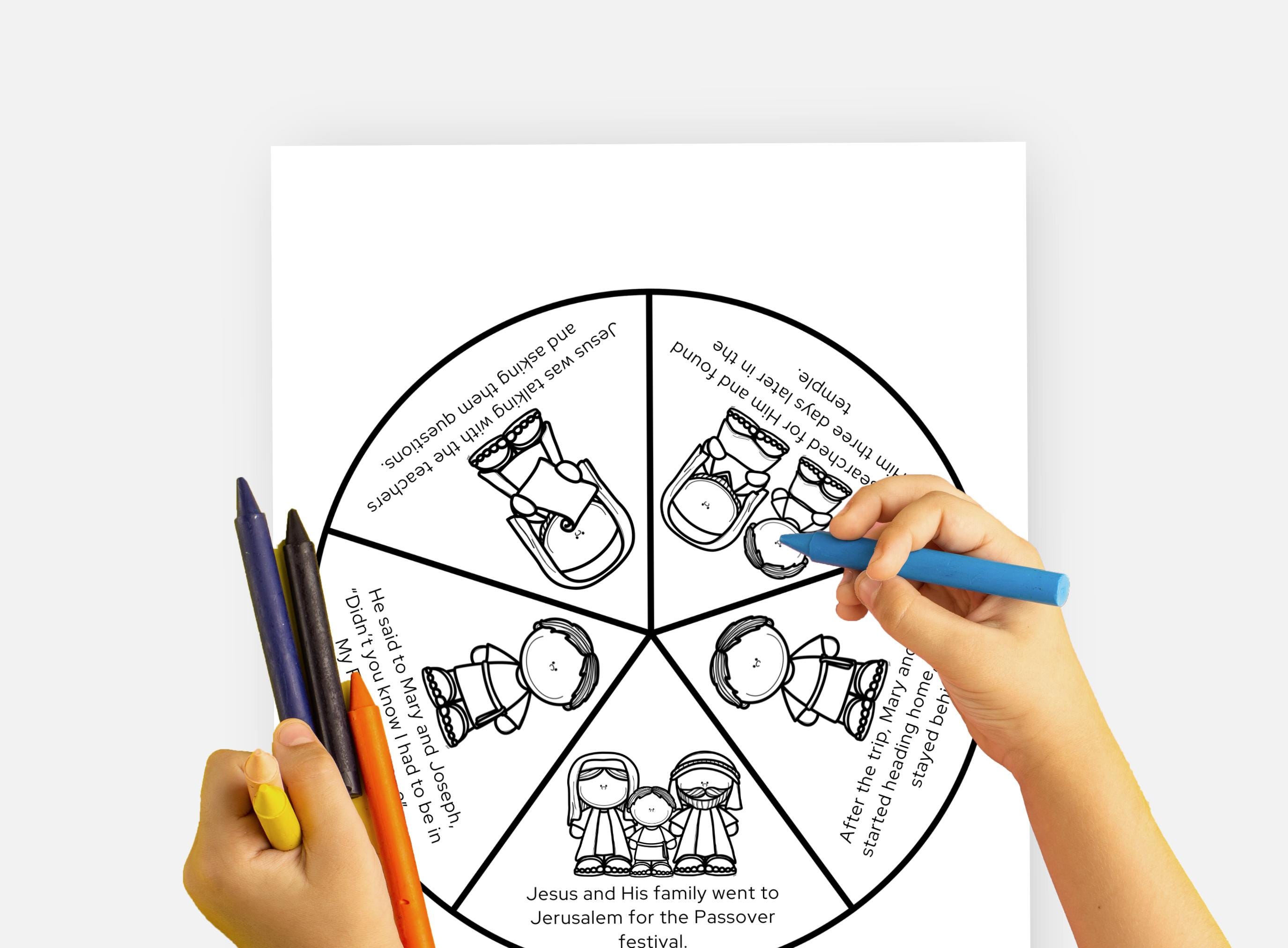 Young Jesus in the Temple, Printable VBS Lesson Coloring Wheel, Sunday ...