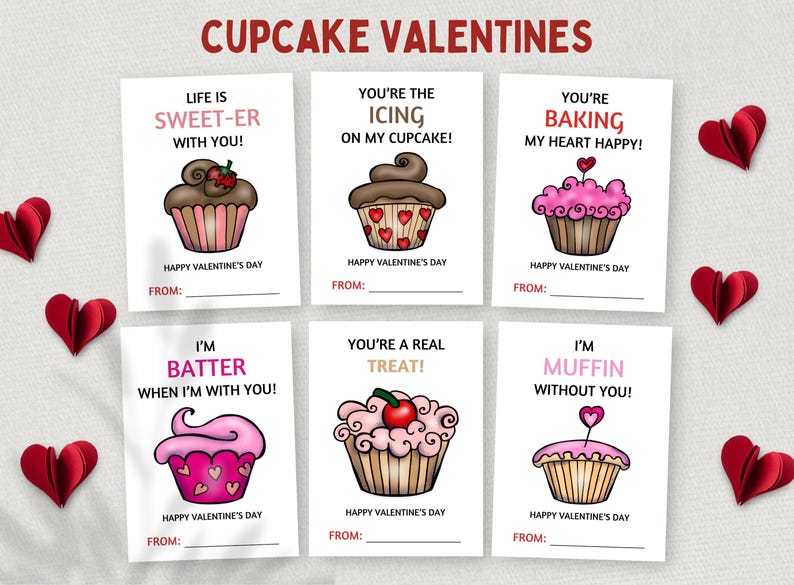 Cupcake Valentine, Printable Classroom Valentines, Student Gift Tags ...