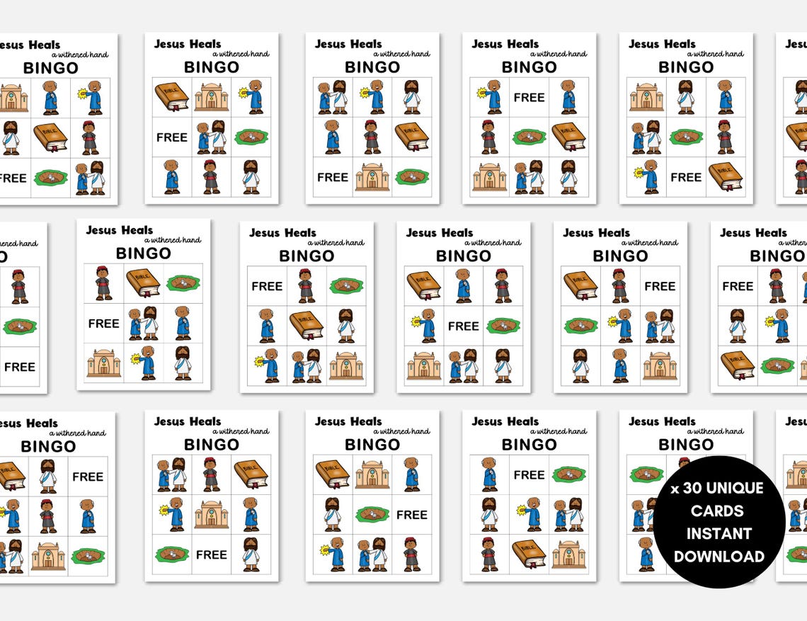 Jesus Heals a Withered Hand, Bible Story Bingo Cards, Miracles of Jesus ...