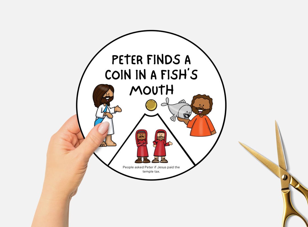 Peter Finds a Coin in a Fish's Mouth, Printable Bible Coloring Wheel ...