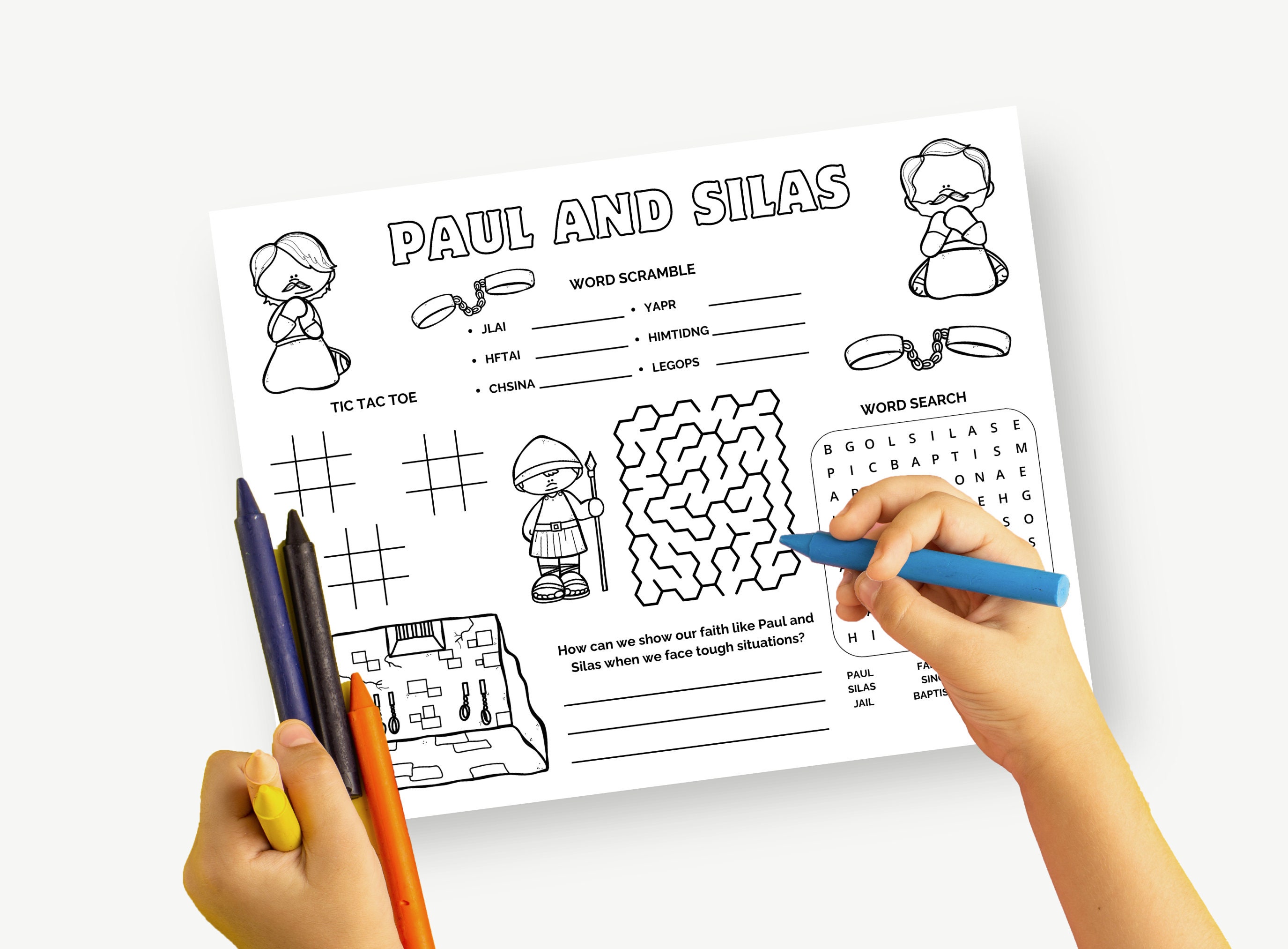 Paul and Silas, Printable Bible Activity Placemat, Sunday School, Kids ...