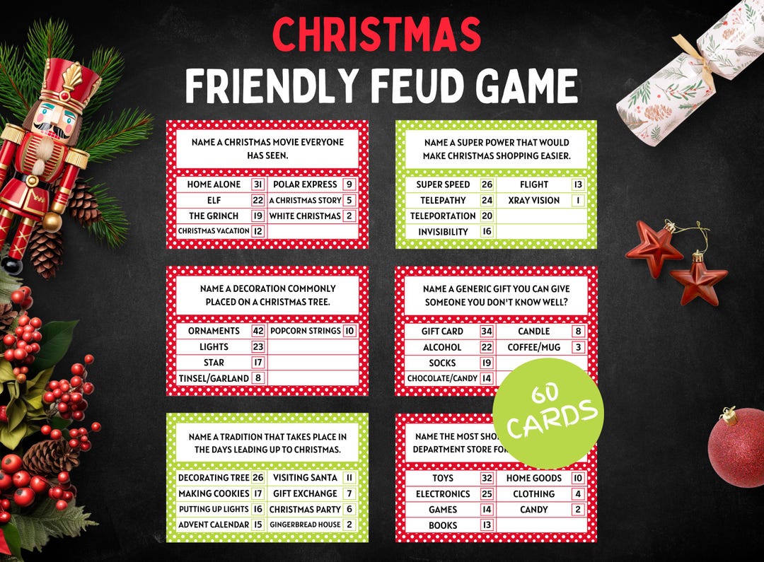 Christmas Friendly Feud Game, Holiday Feud, Xmas Trivia, Fun Printable ...
