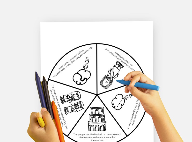 Tower of Babel, Printable Bible Coloring Wheel, Sunday School Craft ...