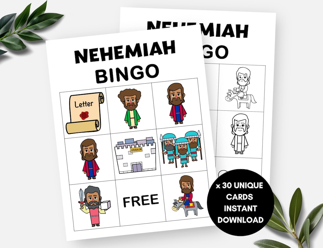 Nehemiah, 30 Bible Story Bingo Cards, Printable Sunday School Activity ...
