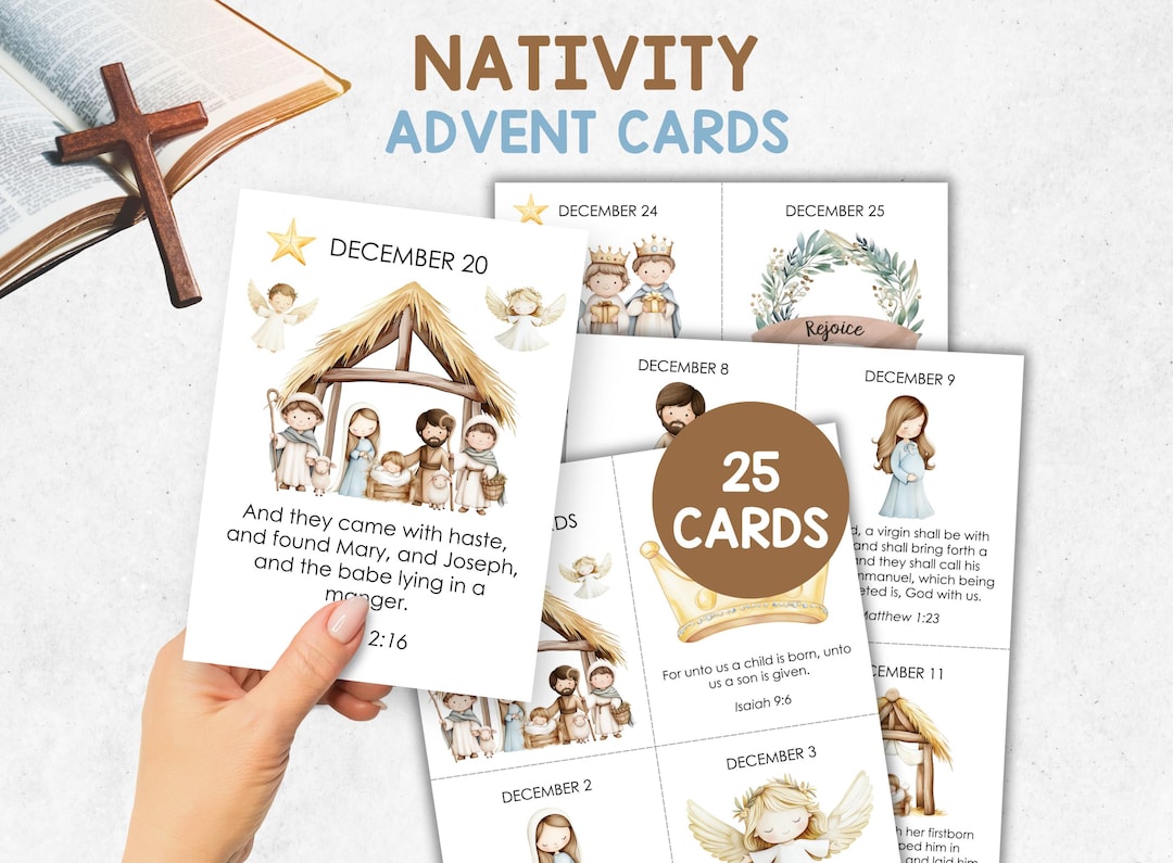 Christmas Advent Calendar Cards, Nativity Story Bible Verses, Christmas ...