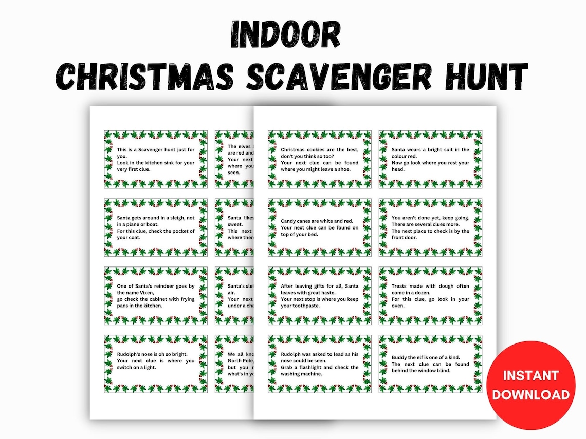 Printable Indoor Christmas Scavenger Hunt Game Christmas - Etsy