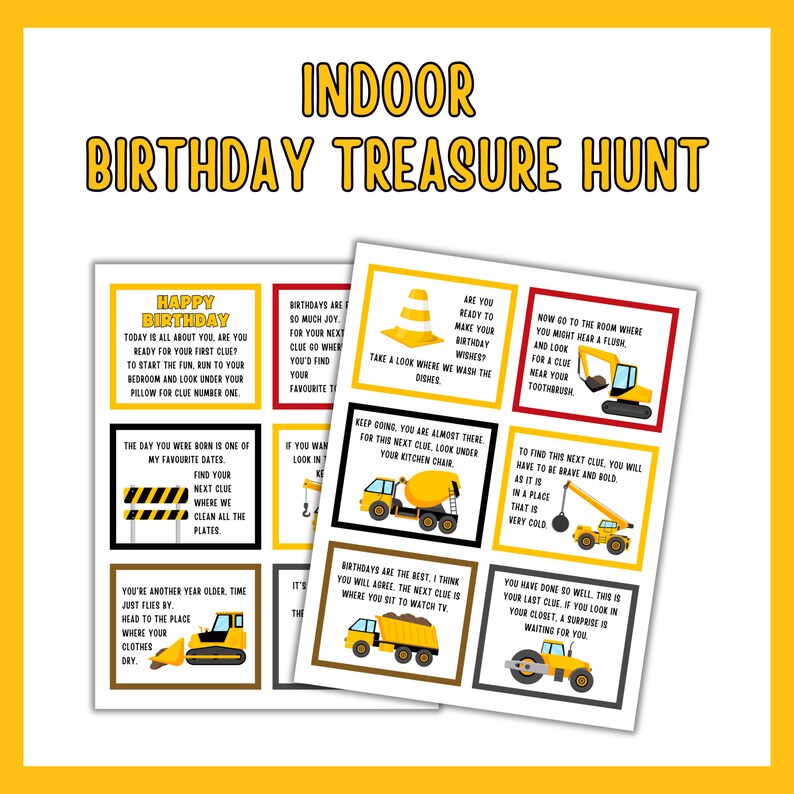 Construction Birthday Scavenger Hunt for Kids, Indoor Treasure Hunt ...