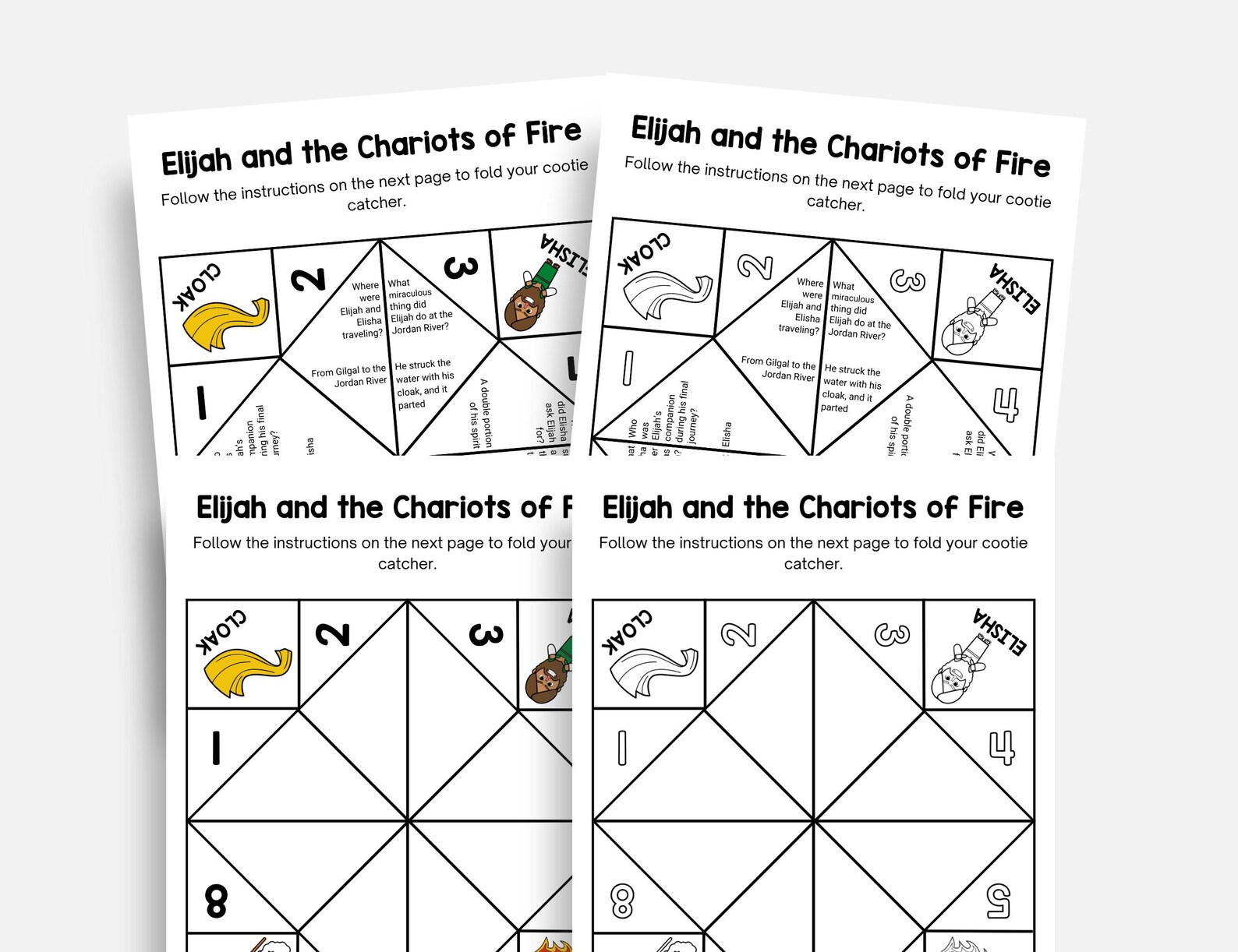 Elijah and the Chariots of Fire, Printable Cootie Catcher, Sunday ...