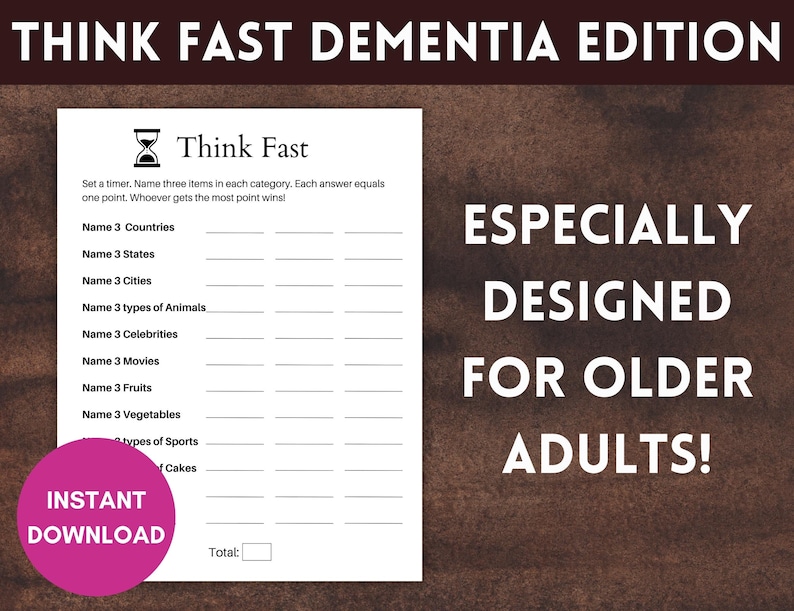 Dementia Think Fast Game, Memory Game, Alzheimers Activities, Dementia ...