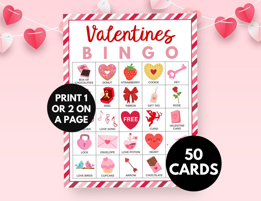 Valentines Bingo, 50 Valentines Day Bingo Cards, Fun Class Valentine ...