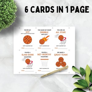 Printable Basketball Valentine's Day Cards, School Valentine Exchange ...