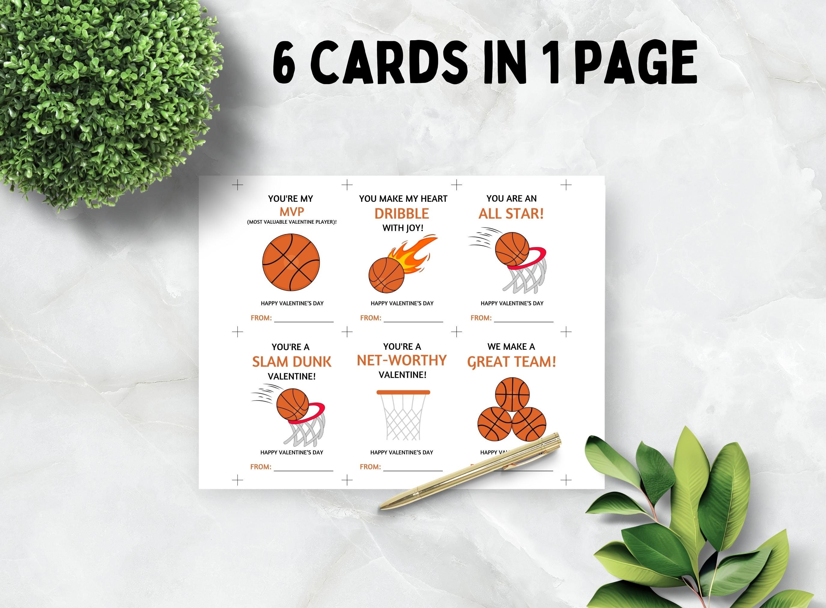 Printable Basketball Valentine's Day Cards, School Valentine Exchange ...