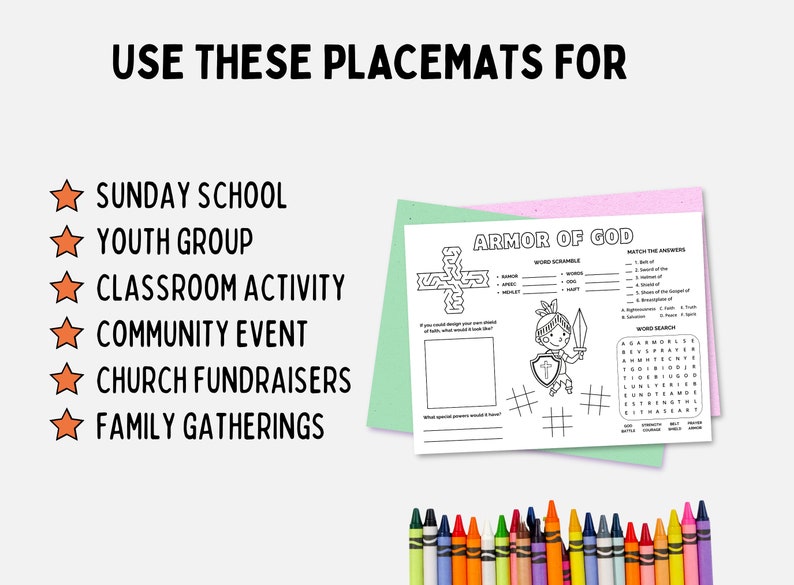Armor of God, Ephesians 6 10, Printable Bible Activity Placemat, Sunday ...