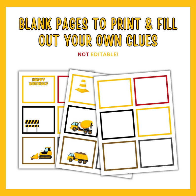 Construction Birthday Scavenger Hunt for Kids, Indoor Treasure Hunt ...