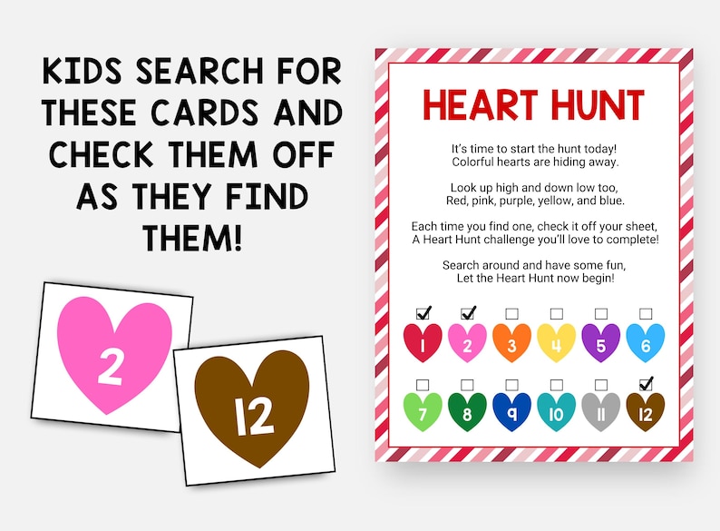 Valentines Scavenger Hunt, Hearts Hunt, Valentines Day Games, Treasure ...