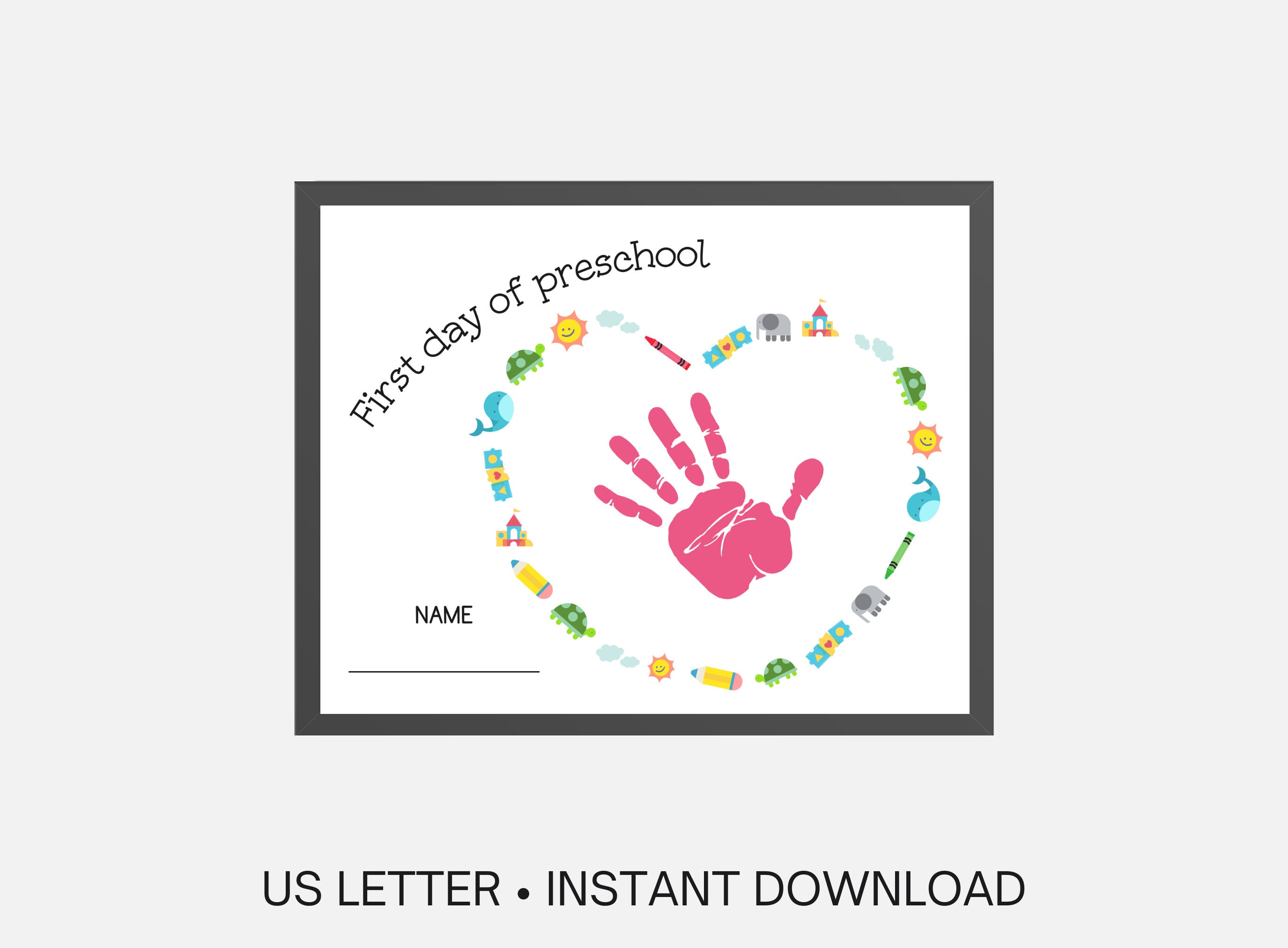 First Day of Preschool Handprint Art, Back to School Printable, Kids ...
