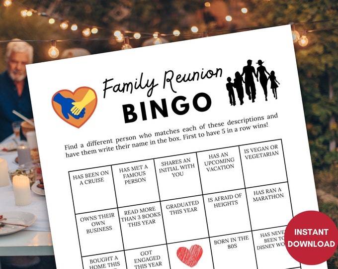 Editable Family Reunion Bingo, Family Reunion Games, Find the Guest ...