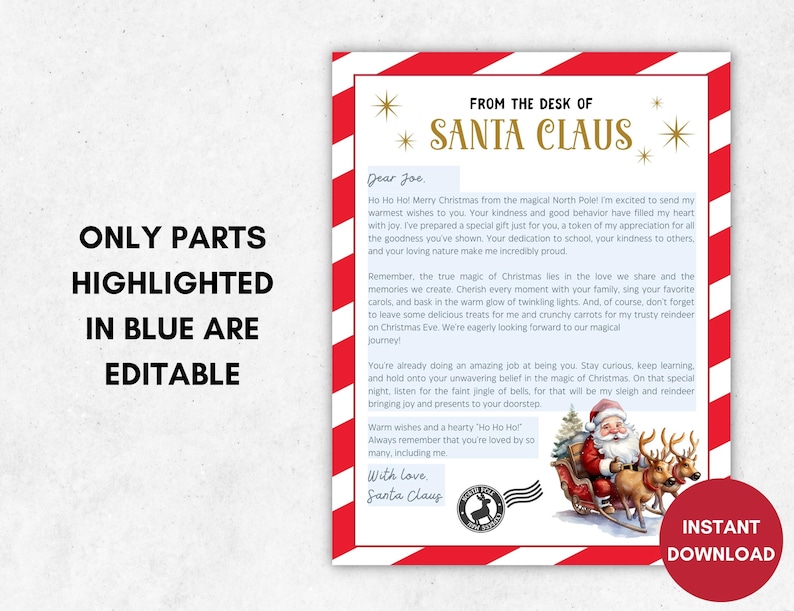 Editable Santa Letters, Personalized Santa Letter, Letter From Santa ...