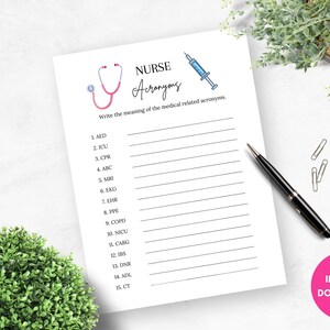 Printable Nurse Acronyms, Nursing Theme, Fun Graduation Game, Student ...
