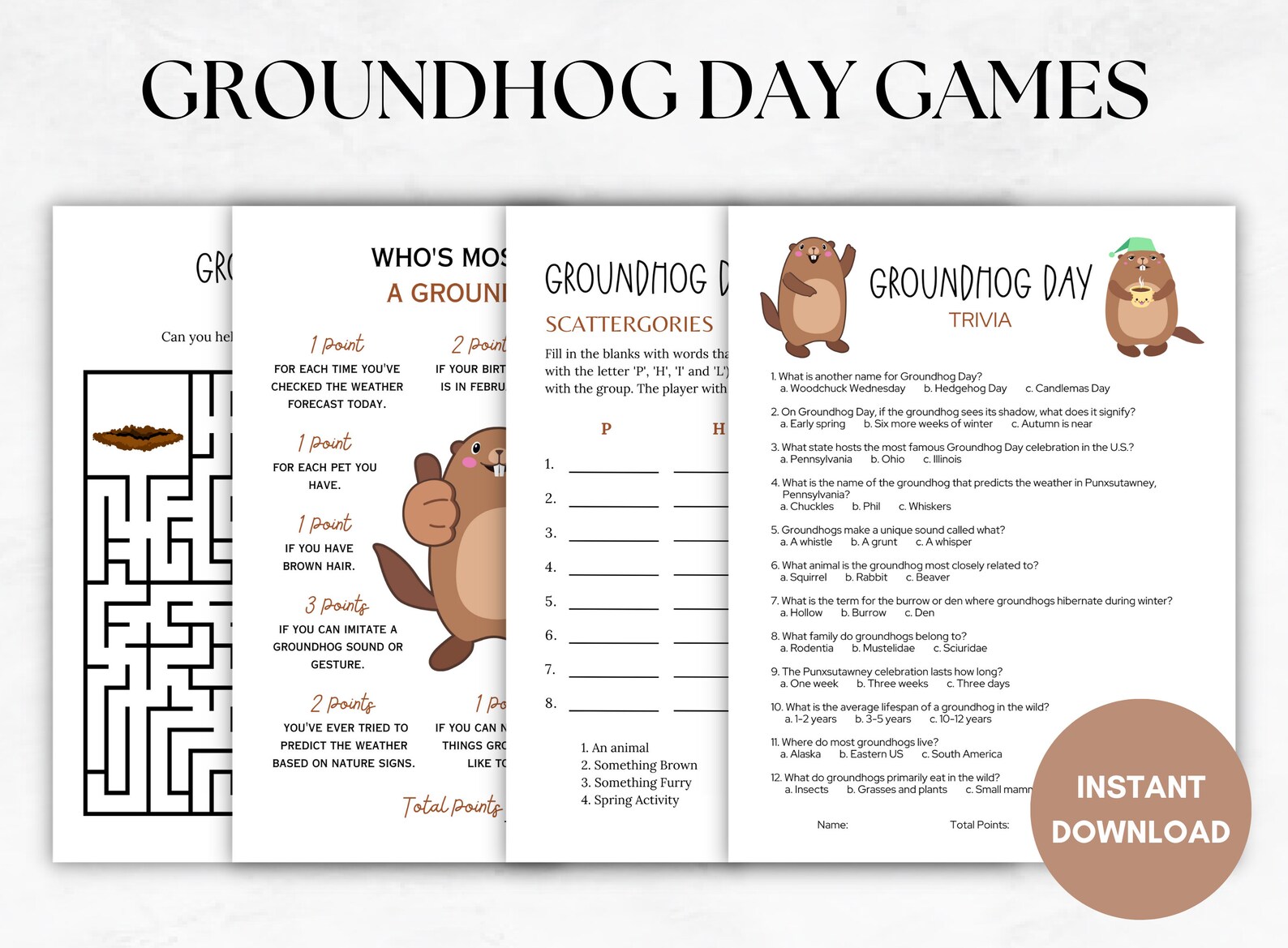 8 Printable Groundhog Day Games, Fun Groundhog Activities for Kids and ...