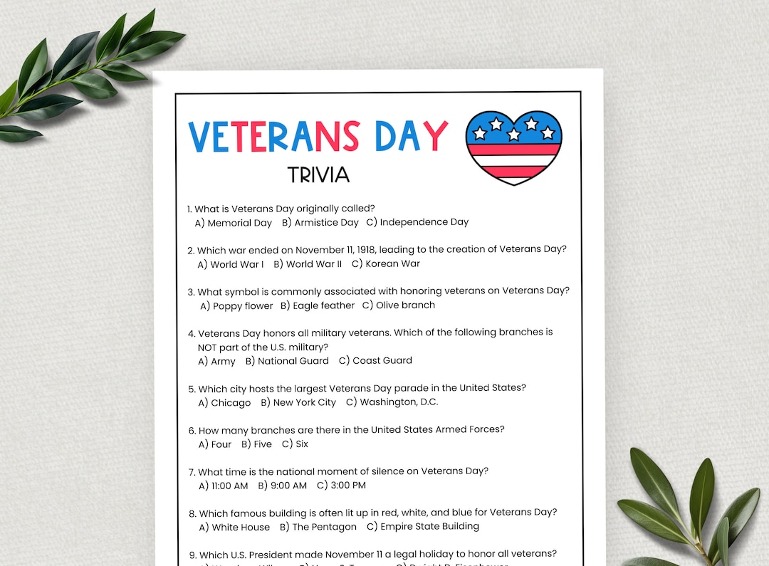 Veterans Day Trivia, Fun Printable Veterans Day Game for Kids and ...