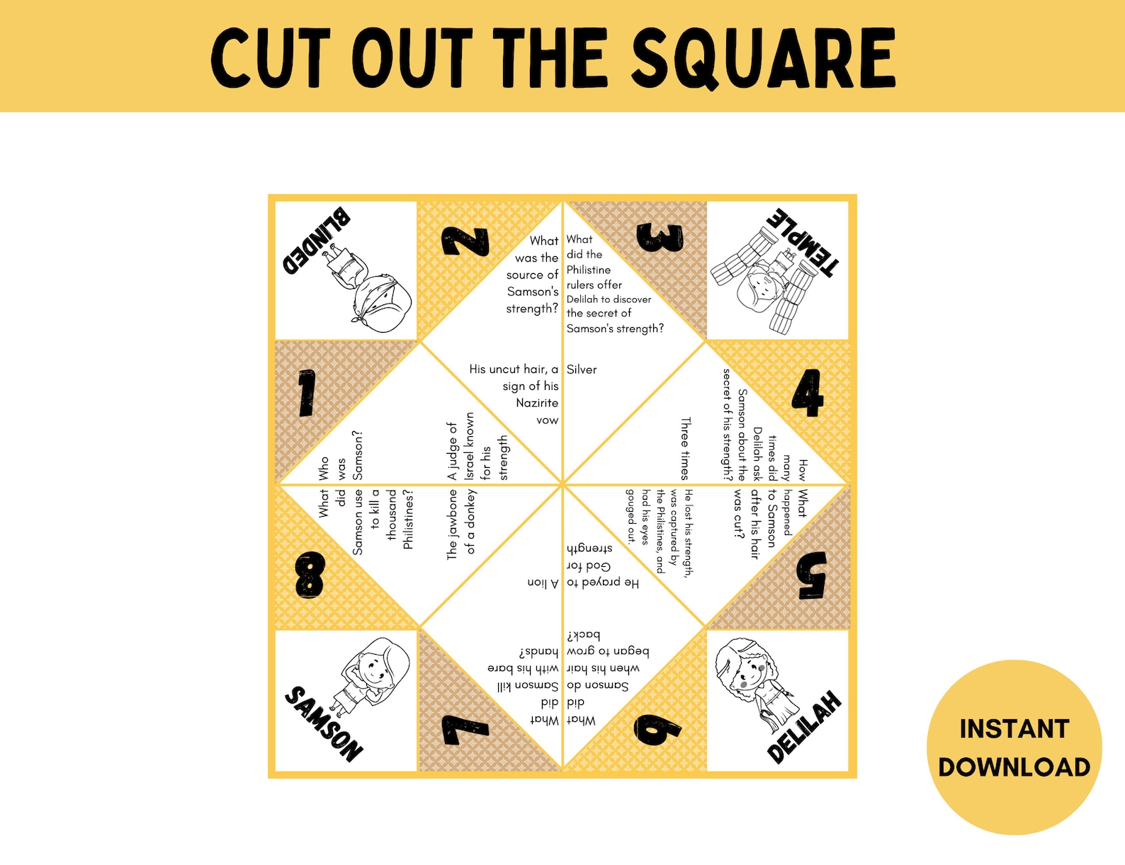 Samson Bible Story, Printable Cootie Catcher, Sunday School Craft, Kids ...