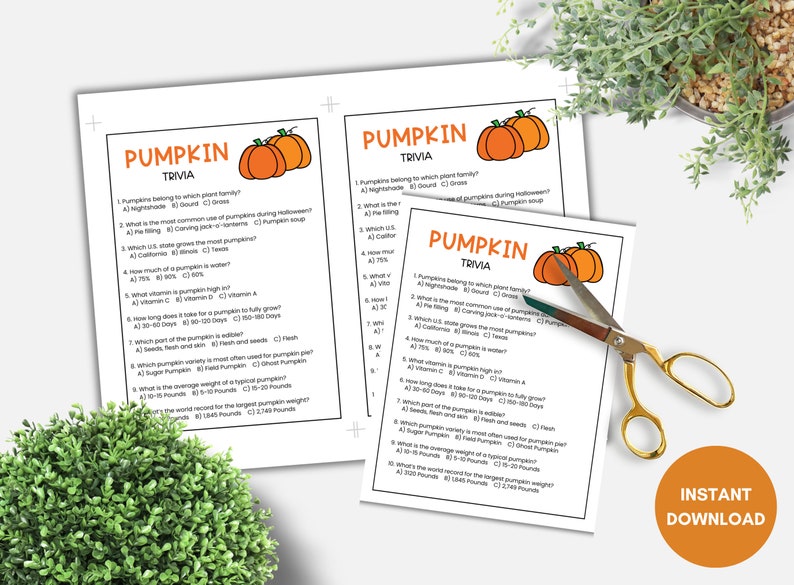 Pumpkin Trivia, Printable Halloween/thanksgiving Trivia Game, Trivia ...