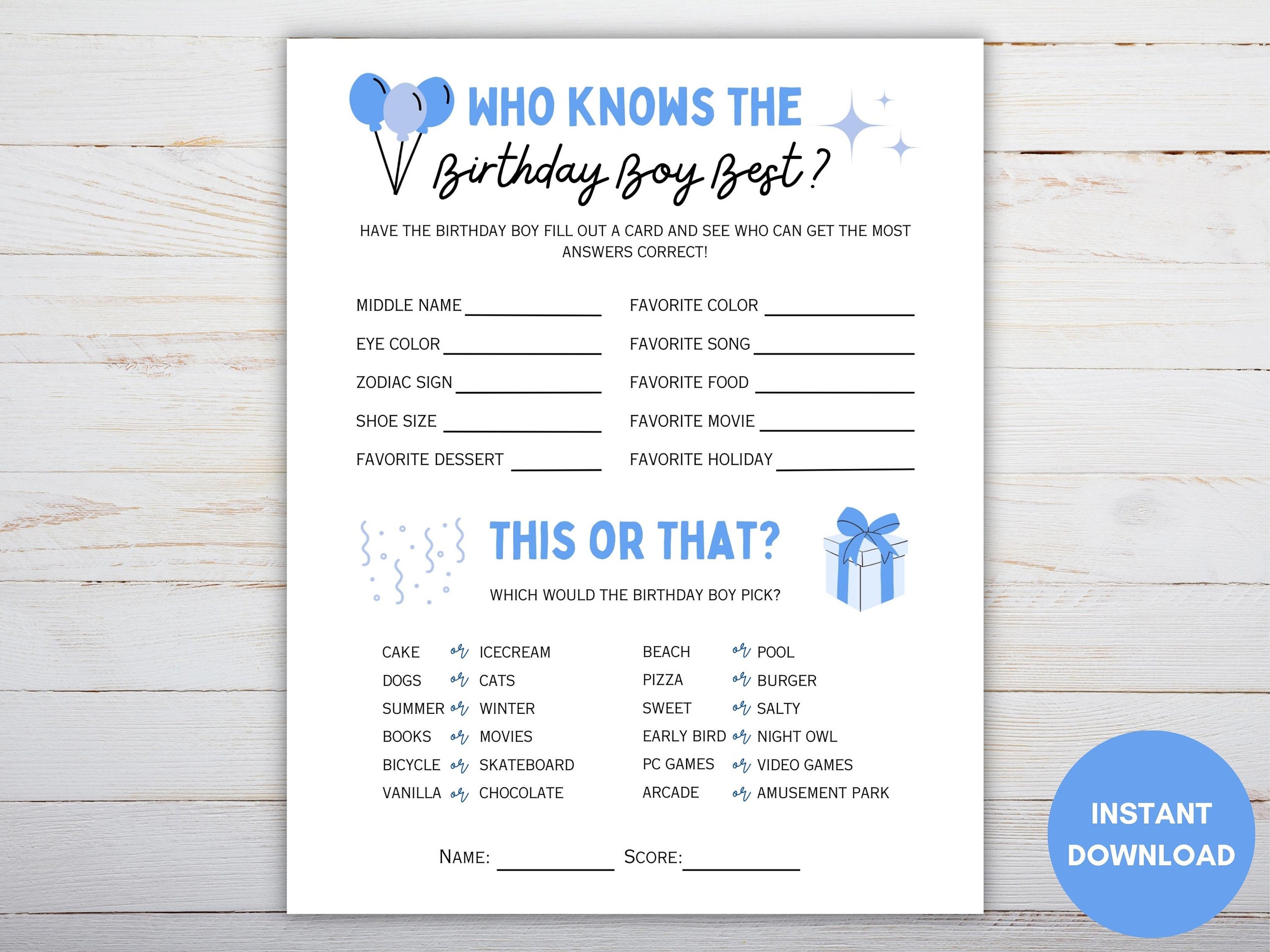 Who Knows the Birthday Boy Best, How Well Do You Know Him, Printable ...