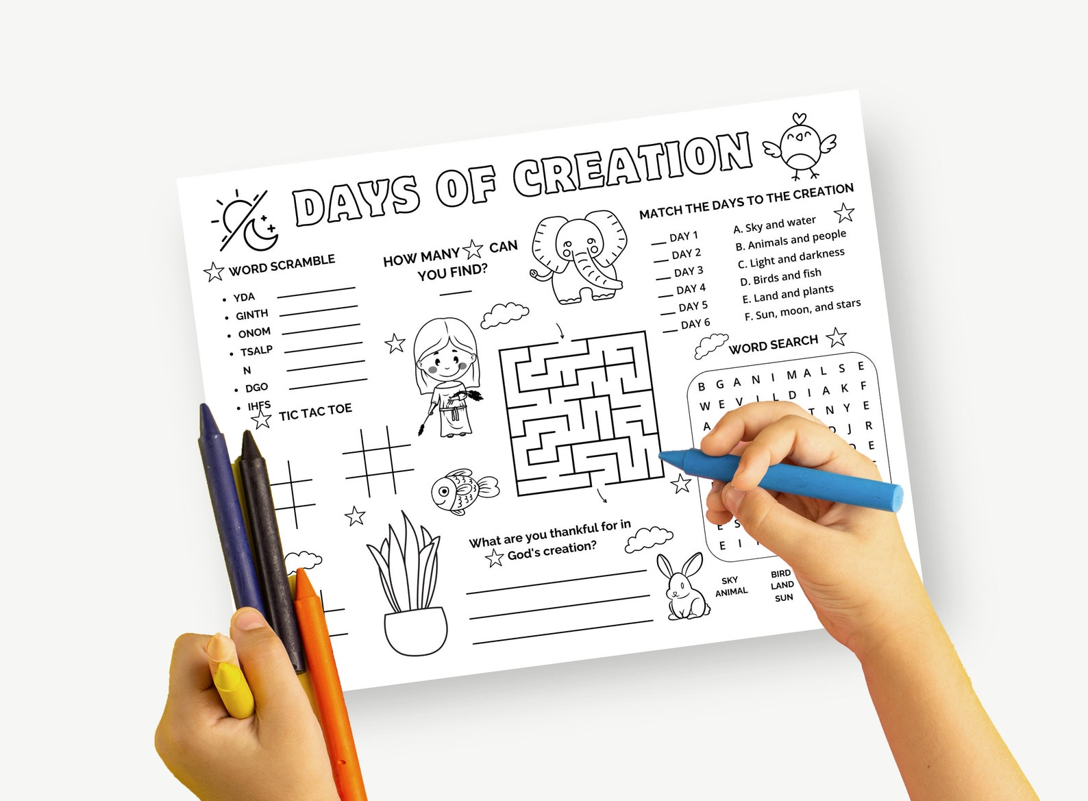 Days of Creation, Printable Bible Activity Placemat, Sunday School ...